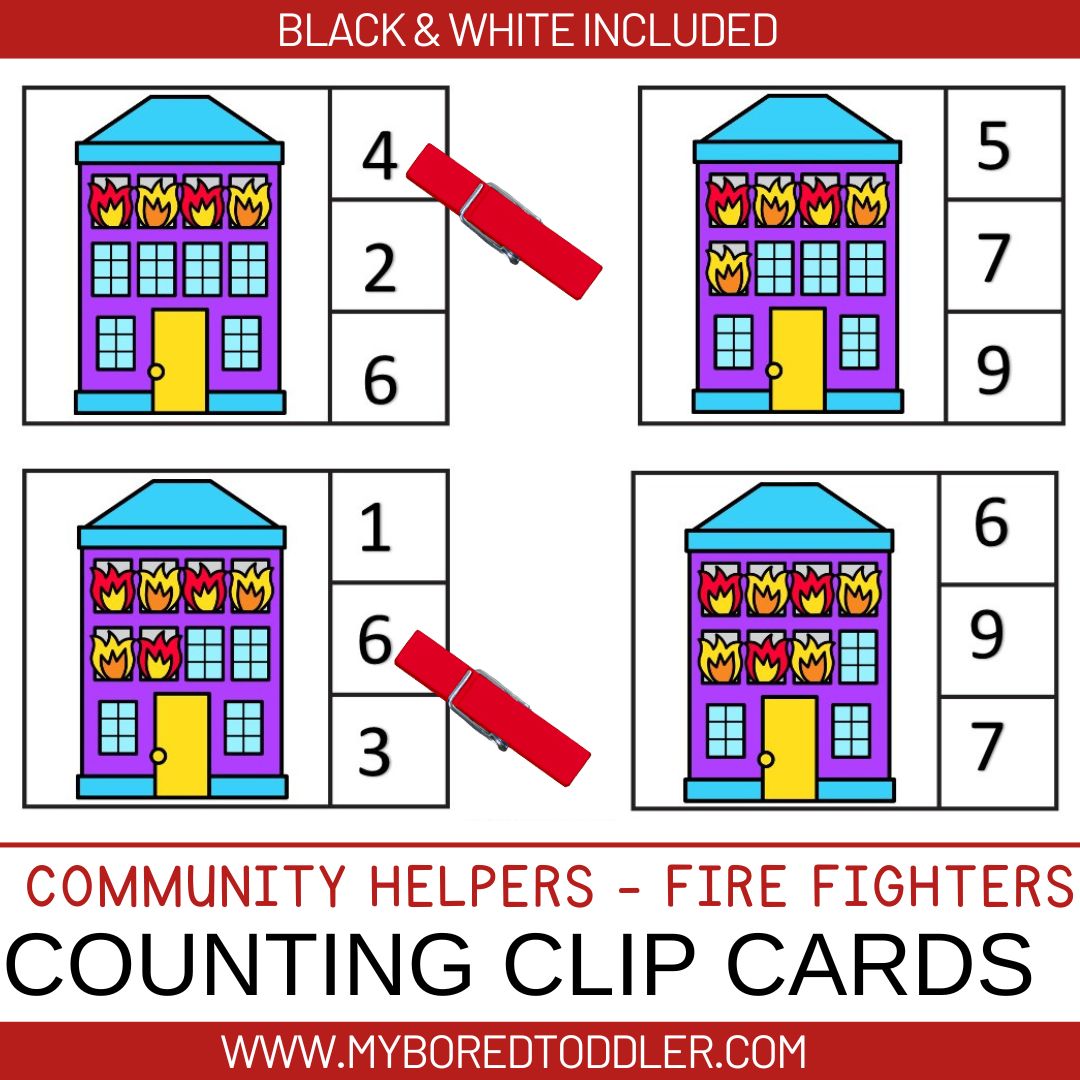 Fire Fighter Counting Clip Cards - Community Helpers – My Bored Toddler