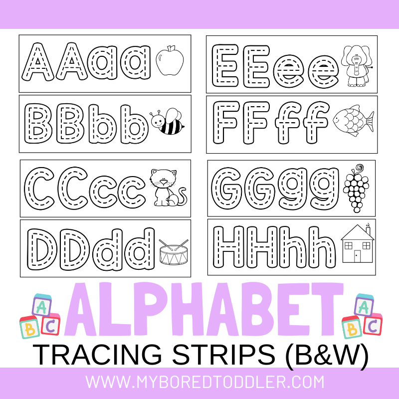 Alphabet Tracing Strips Black and White – My Bored Toddler