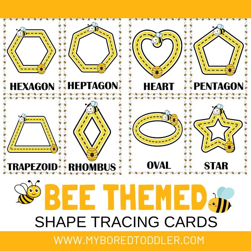 Bee Shape Tracing Cards – My Bored Toddler