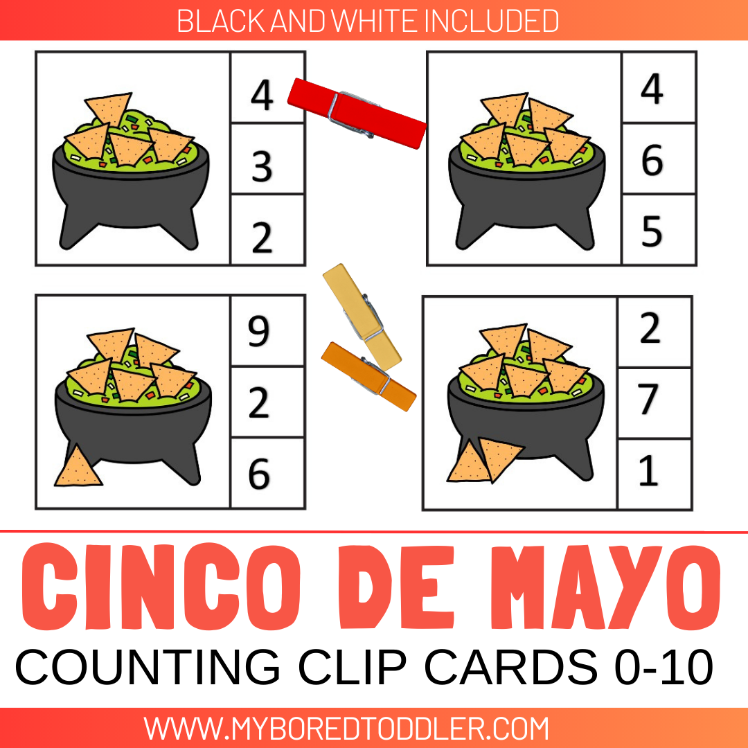 Cinco De Mayo Counting Clip Cards Numbers 0-10 Guacamole – My Bored Toddler