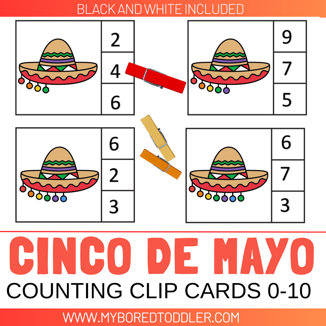 Cinco De Mayo Counting Clip Cards Numbers 0-10 Sombrero – My Bored Toddler