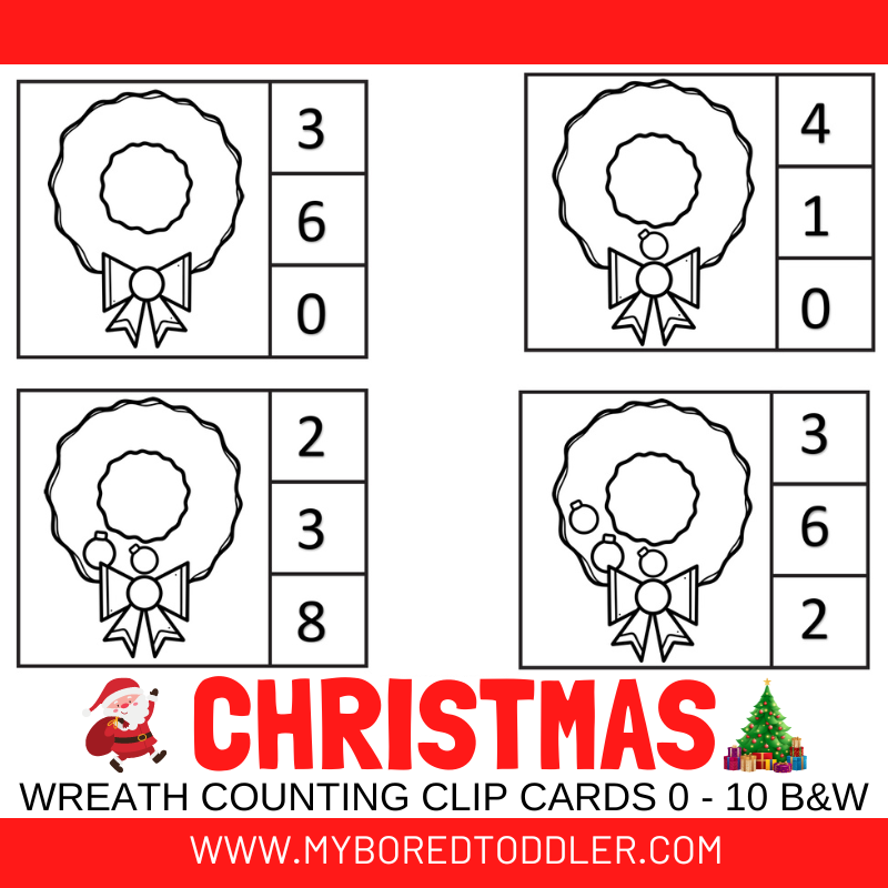 Christmas Wreath Counting Clip Cards Black and White – My Bored Toddler