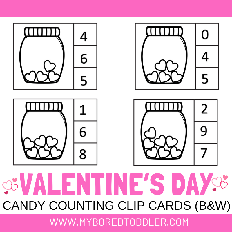 Valentine's Day Candy Counting Clip Cards 0 - 10 Black and White – My ...