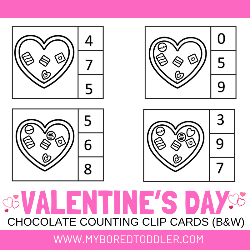 Valentine's Day Chocolate Counting Clip Cards Black and White – My ...