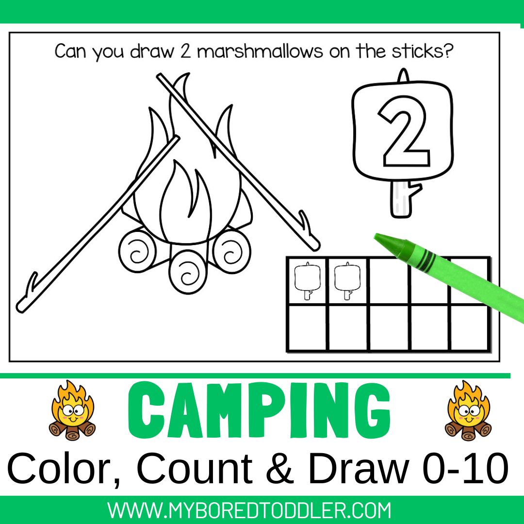 Camping Number Sheet Color, Count & Draw 0-10 Marshmallow – My Bored ...