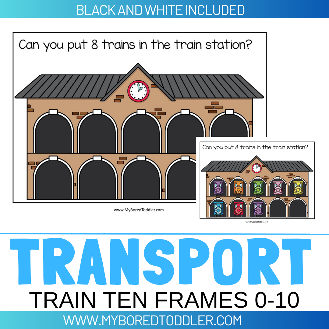 Trains Transport Ten Frame Counting Mats 0-10 B&W & Color – My Bored ...