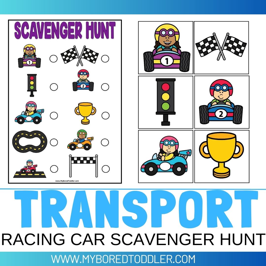 Racing Cars Transport Scavenger Hunt / Treasure Hunt – My Bored Toddler