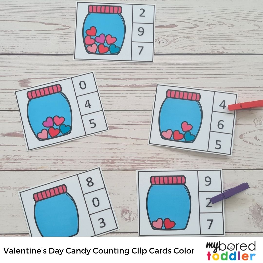 Valentine's Day Candy Counting Clip Cards Color – My Bored Toddler