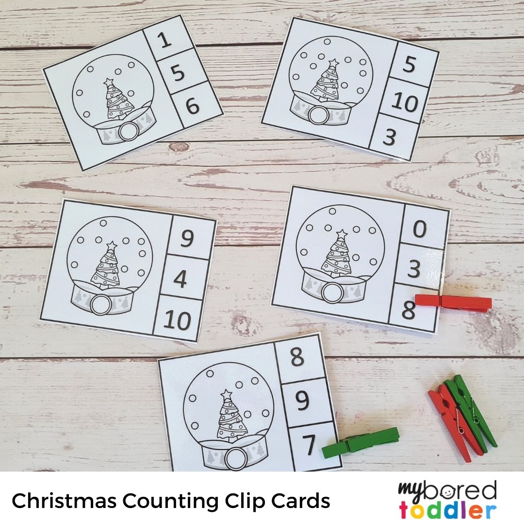 Christmas Snowglobe Counting Clip Cards 0 -10 Black & White – My Bored ...