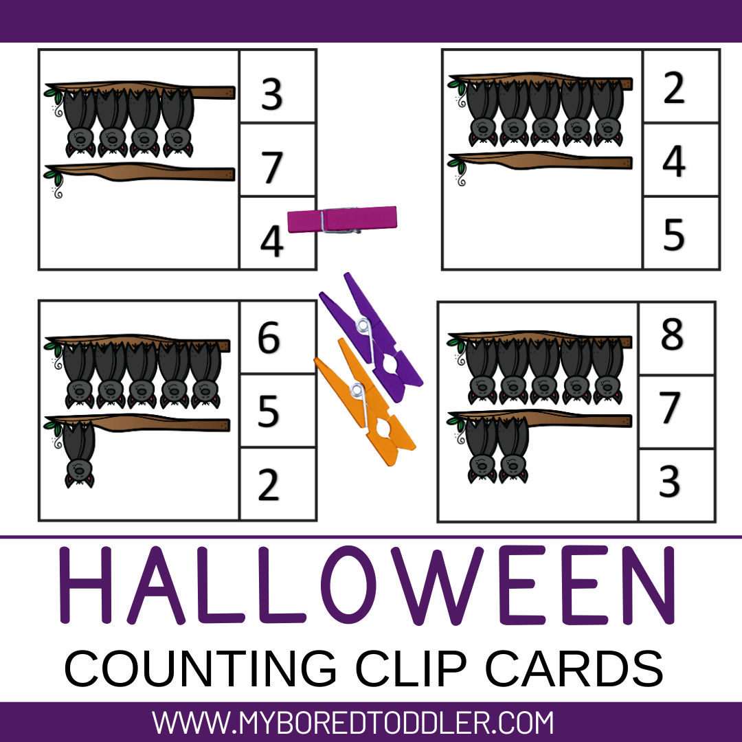 Halloween Bats Counting Clip Cards Color & Black & White – My Bored Toddler