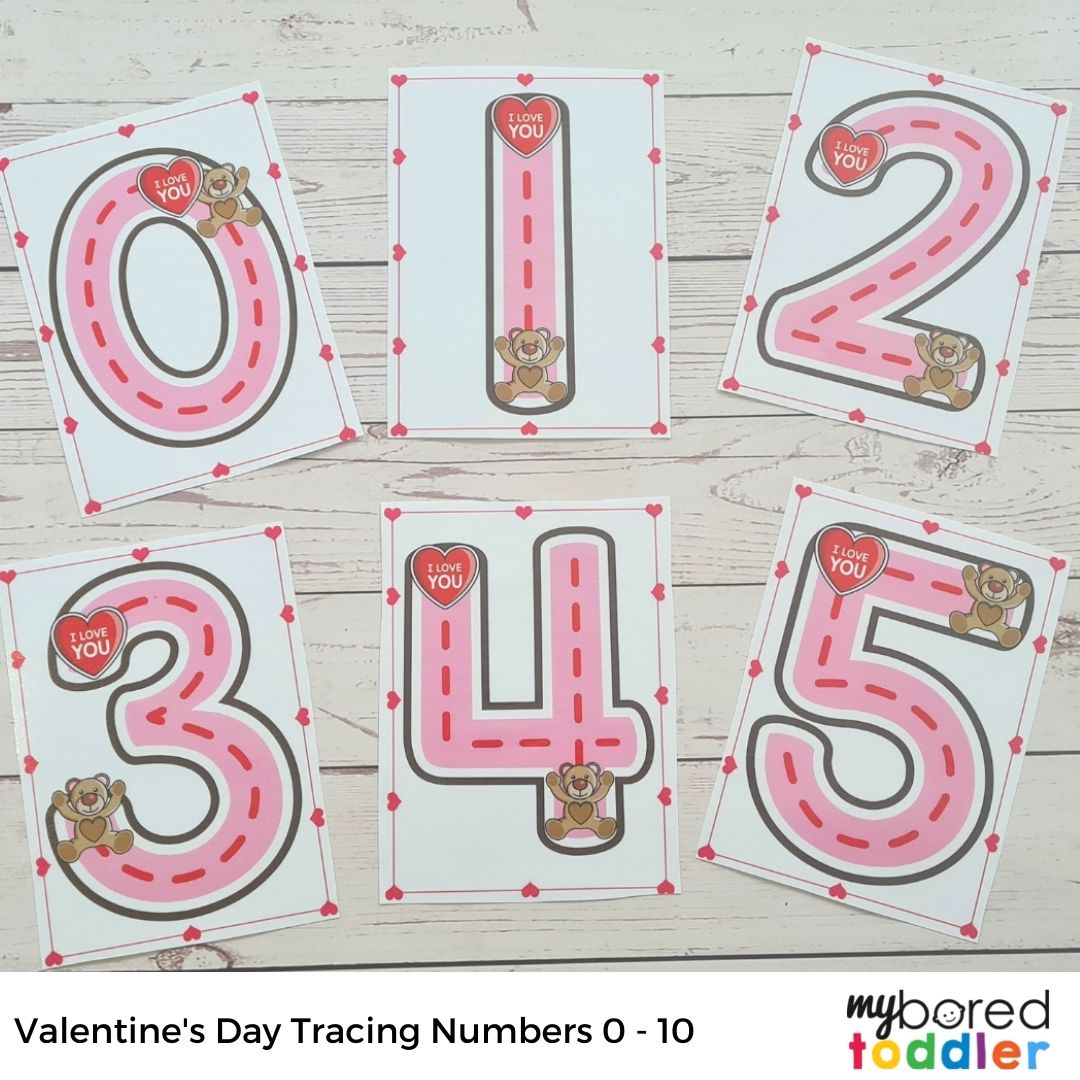 Valentine's Day Tracing Cards Numbers 0 - 10 – My Bored Toddler
