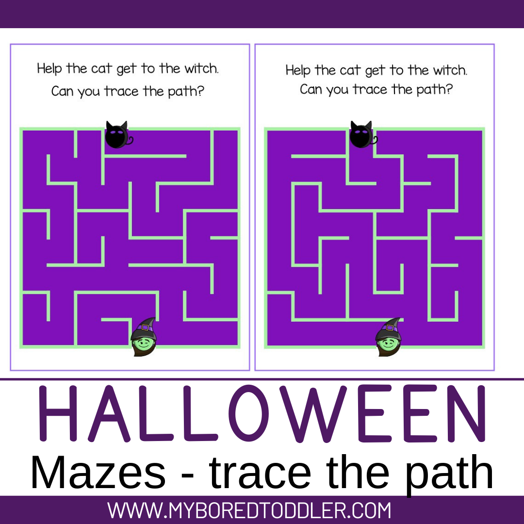 Halloween Tracing Mazes – My Bored Toddler