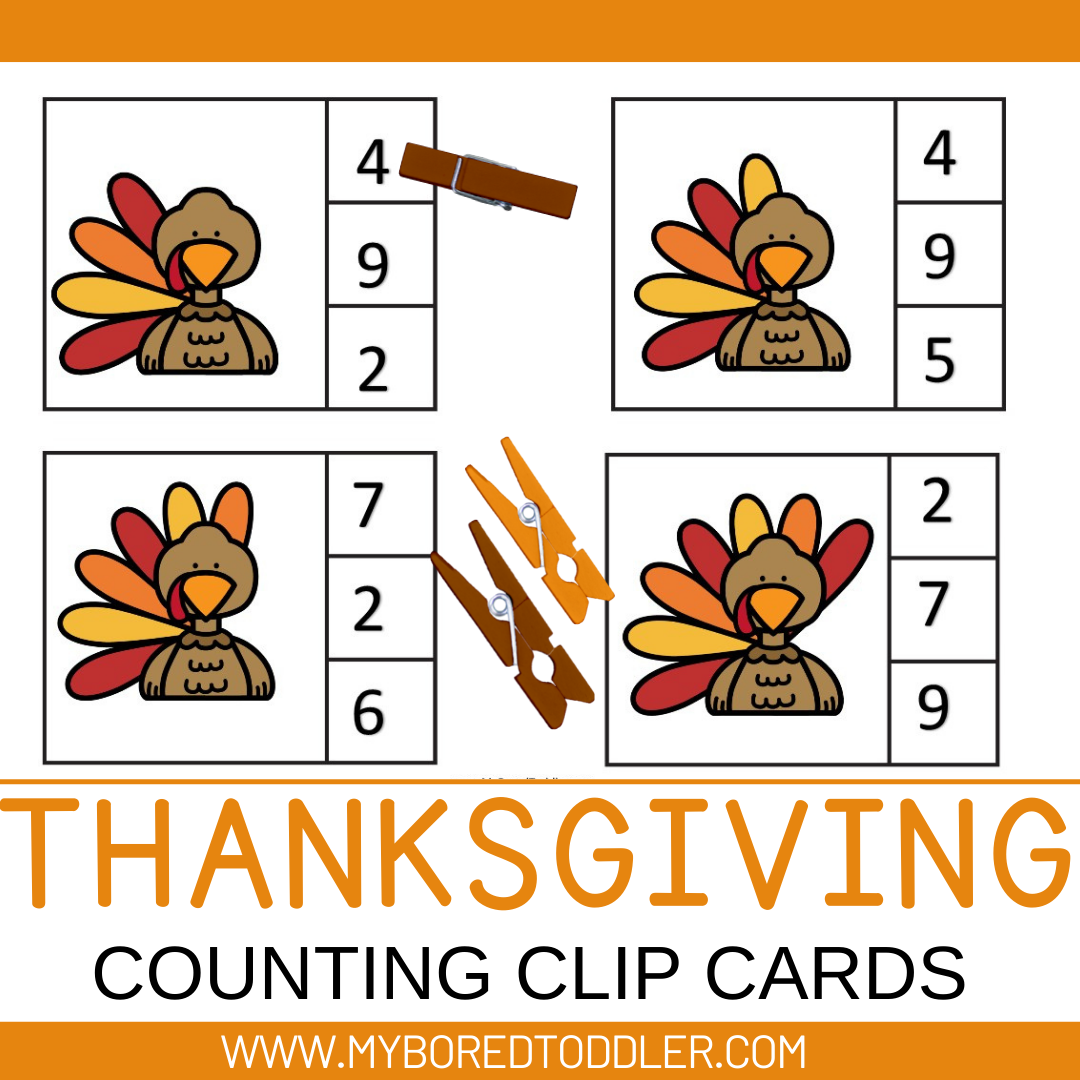 Thanksgiving Turkey Counting Clip Cards 0-10 Color & B&W – My Bored Toddler