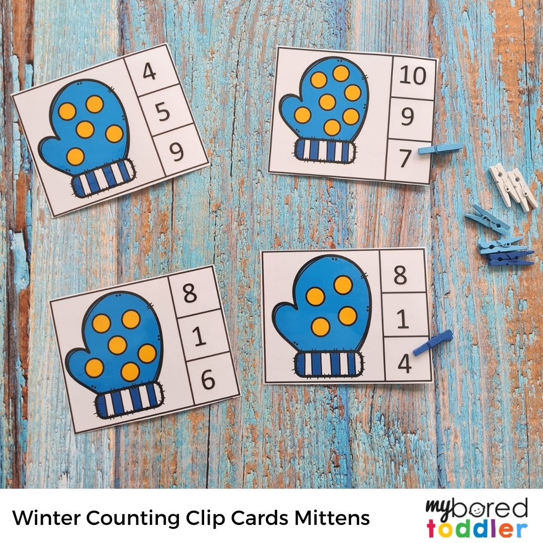 Winter Counting Clip Cards 0 - 10 Mittens Color & Black and White – My ...