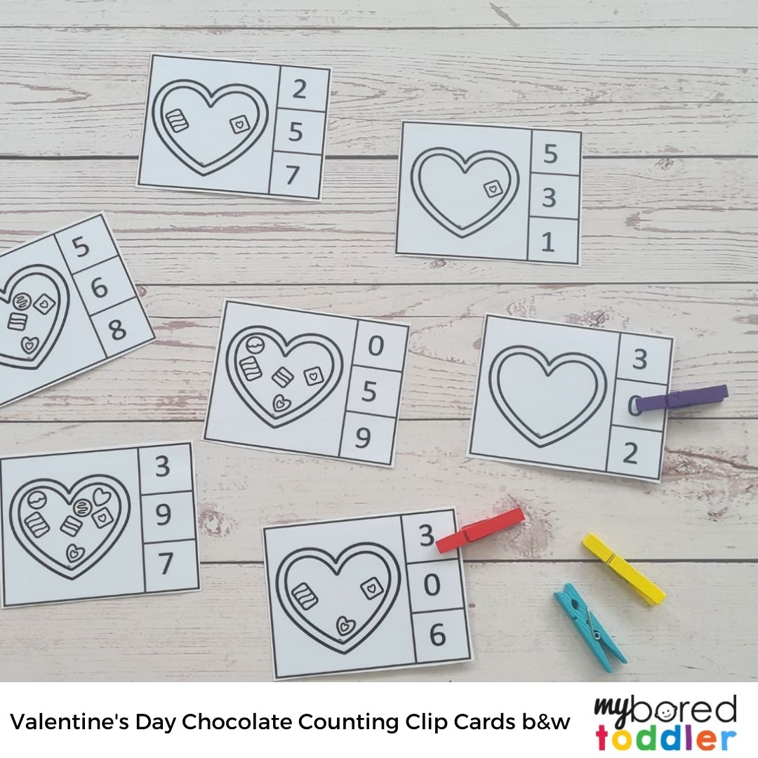Valentine's Day Chocolate Counting Clip Cards Black and White – My ...