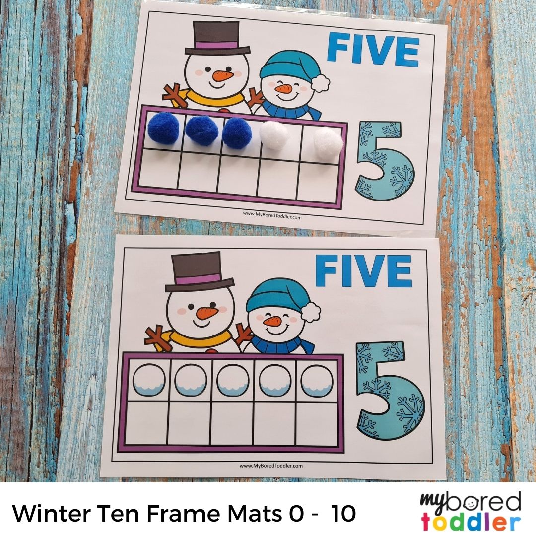 Winter Snowman Ten Frame Counting Mats – My Bored Toddler