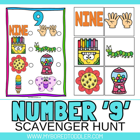 Number NINE 9 Scavenger Hunt / Treasure Hunt – My Bored Toddler