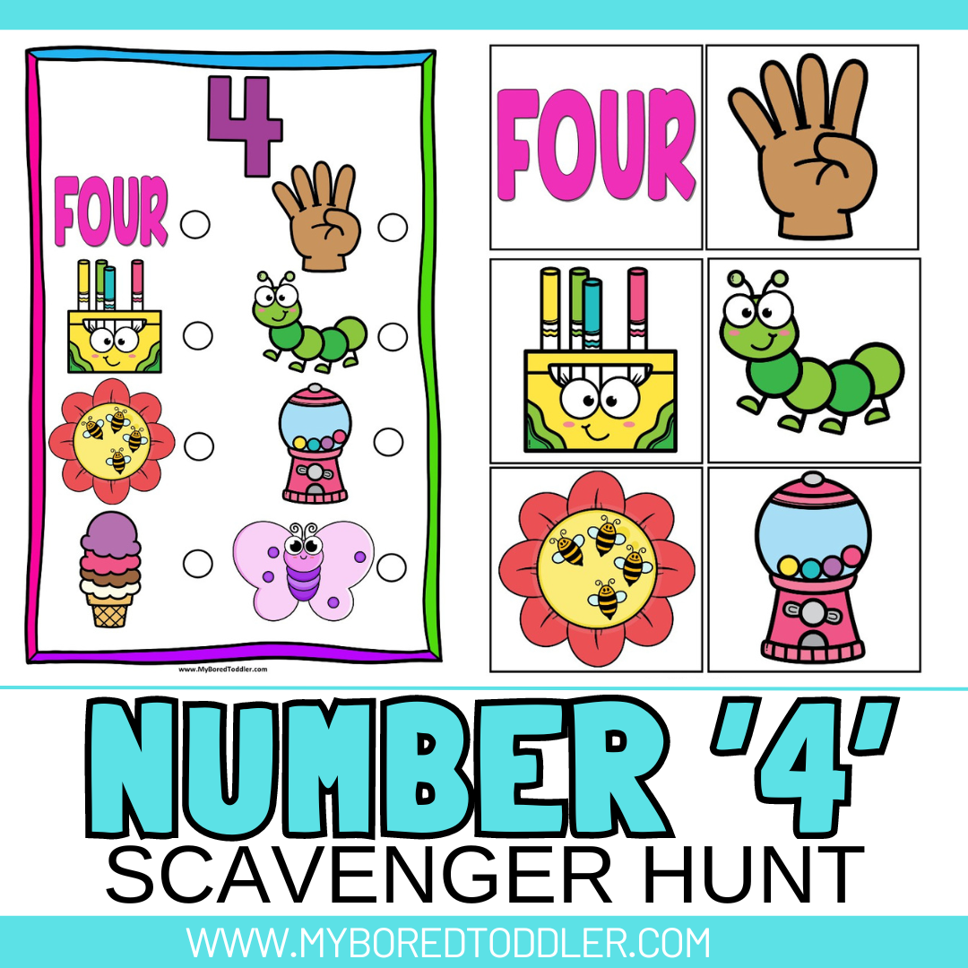 Number FOUR 4 Scavenger Hunt / Treasure Hunt – My Bored Toddler