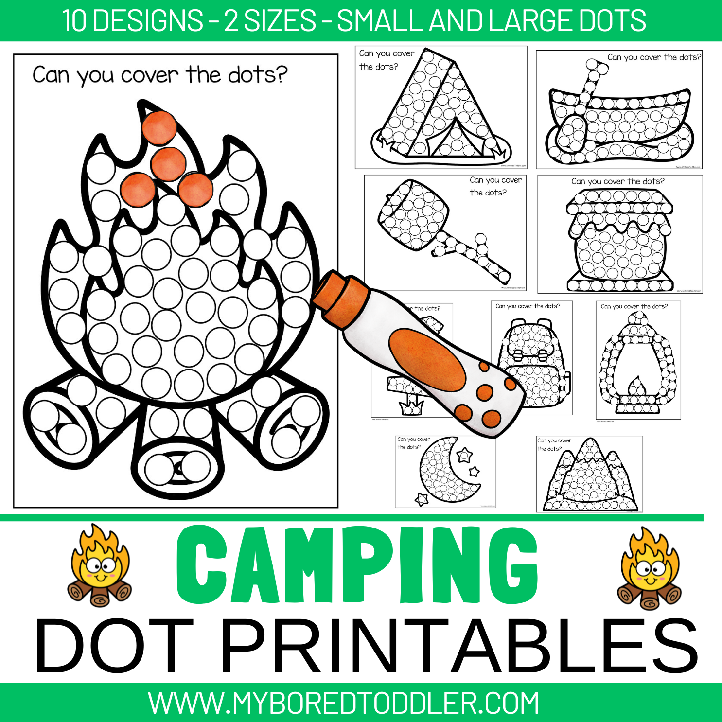 Camping Dot Printables 2 sizes – My Bored Toddler