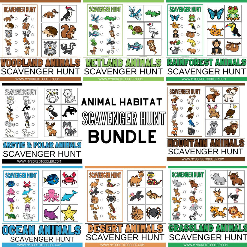 Animal Habitats Scavenger Hunt Bundle – My Bored Toddler