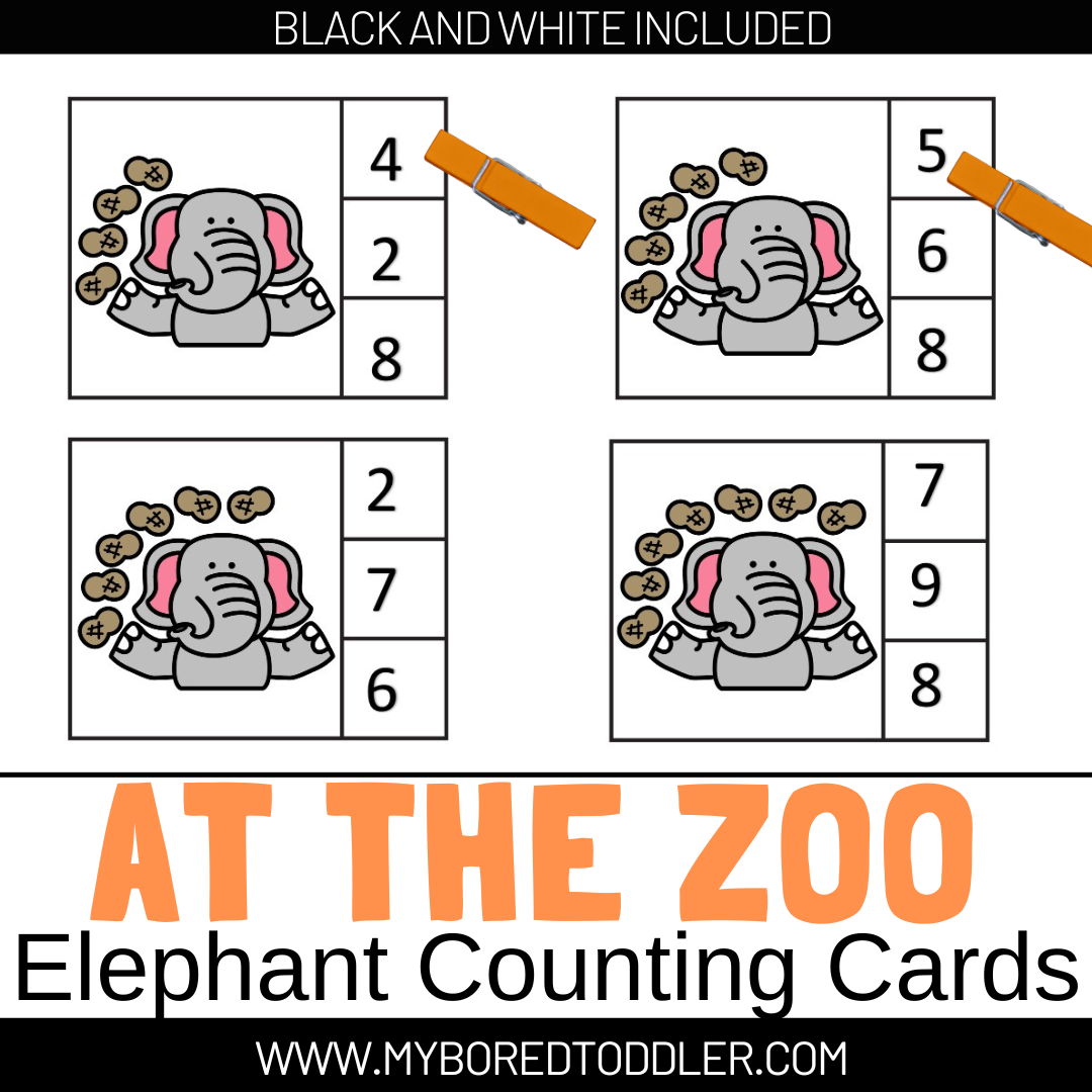 Zoo Animals Elephants Counting Clip Cards 0-10 – My Bored Toddler
