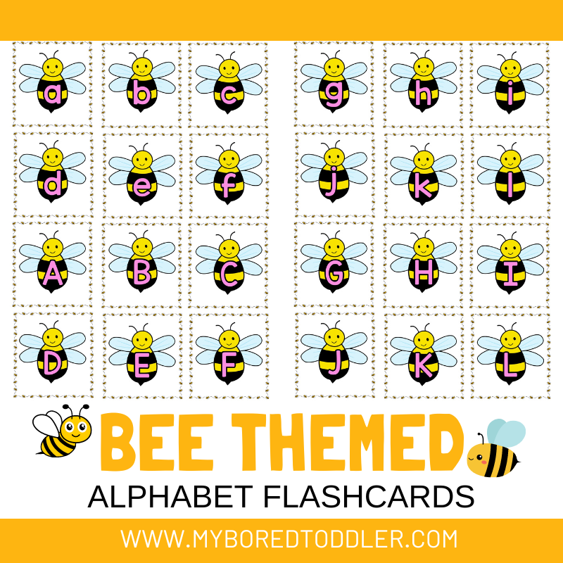 Bee Themed Alphabet Flashcards Lowercase & Uppercase – My Bored Toddler