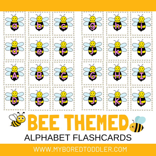 Bee Themed Alphabet Flashcards Lowercase & Uppercase – My Bored Toddler