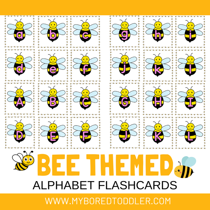 Bee Themed Alphabet Flashcards Lowercase & Uppercase – My Bored Toddler
