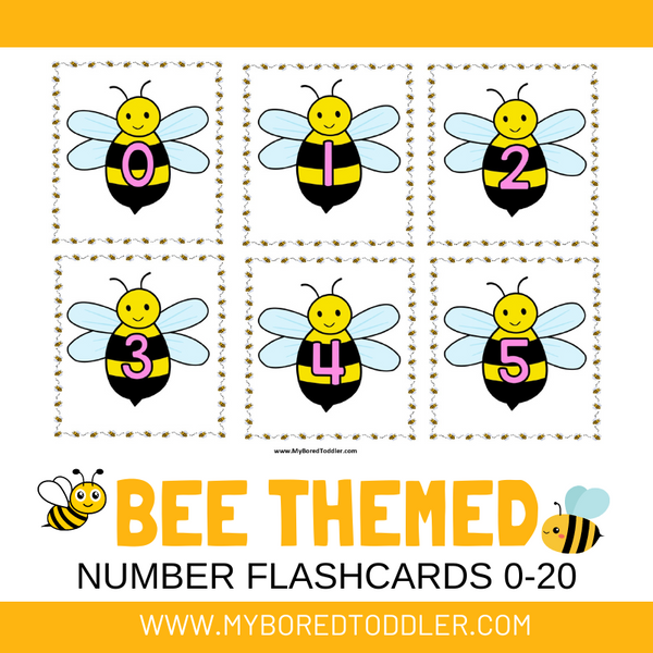 Bee Themed Number Flashcards 0-20 – My Bored Toddler