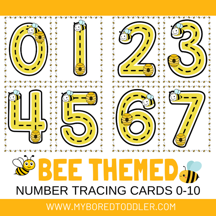 Bee Number Tracing Cards 0-10 – My Bored Toddler