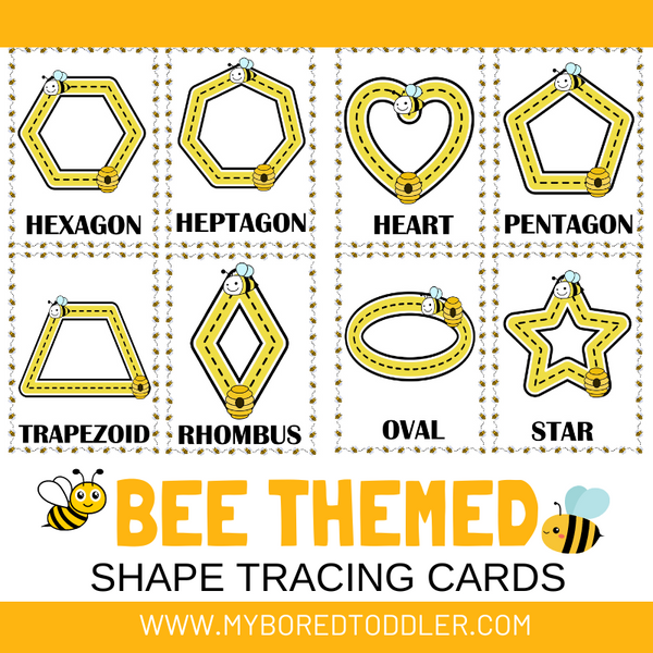 Bee Shape Tracing Cards – My Bored Toddler