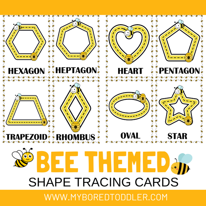 Bee Shape Tracing Cards – My Bored Toddler