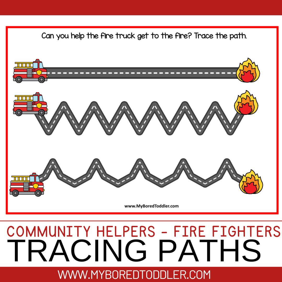 Fire Fighters Tracing Paths - Community Helpers – My Bored Toddler