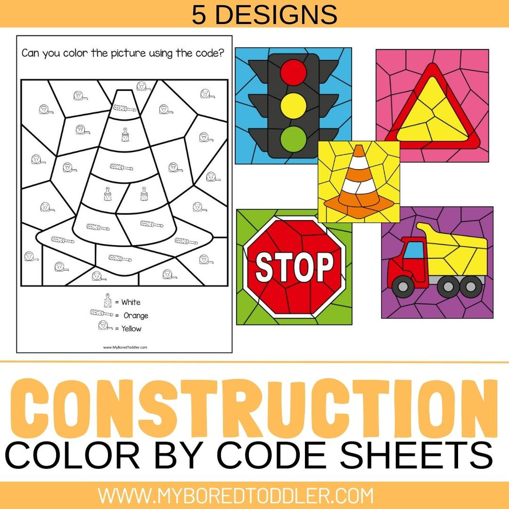 Construction Color By Code Sheets – My Bored Toddler