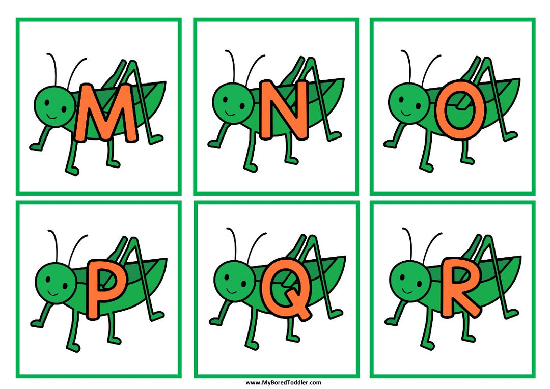 Insects & Bugs Grasshopper Alphabet Flashcards Lowercase & Uppercase ...