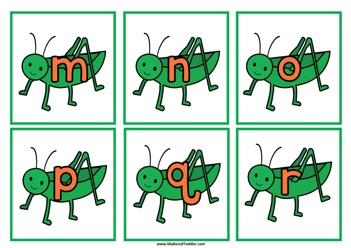 Insects & Bugs Grasshopper Alphabet Flashcards Lowercase & Uppercase ...