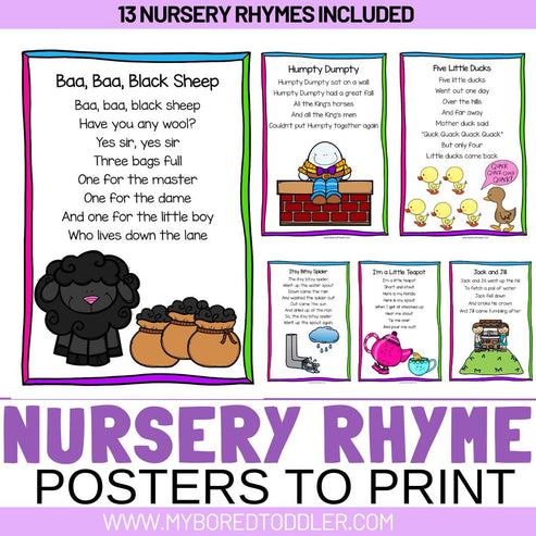 Nursery Rhyme Posters with lyrics – My Bored Toddler