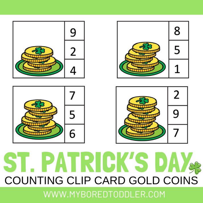 St Patrick's Day Counting Clip Cards - Pot of Gold - 0-10 Color & Blac ...