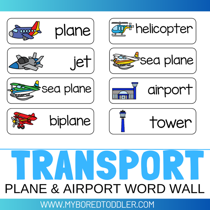 Transport Plane & Airport Word Wall Printable – My Bored Toddler