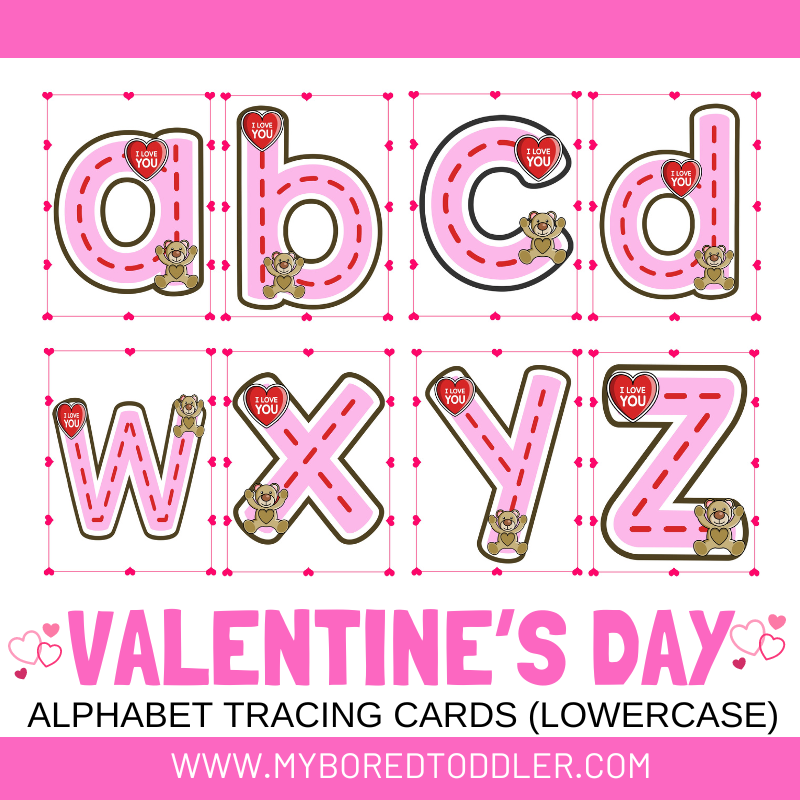 Valentine's Day Alphabet Tracing Cards Uppercase & Lowercase – My Bored ...