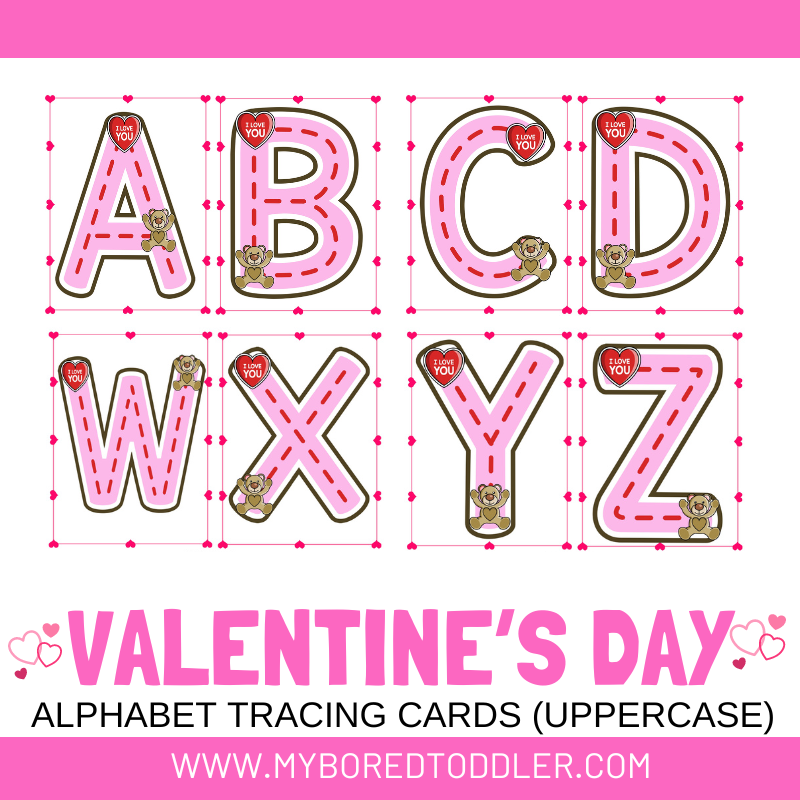 Valentine's Day Alphabet Tracing Cards Uppercase & Lowercase – My Bored ...