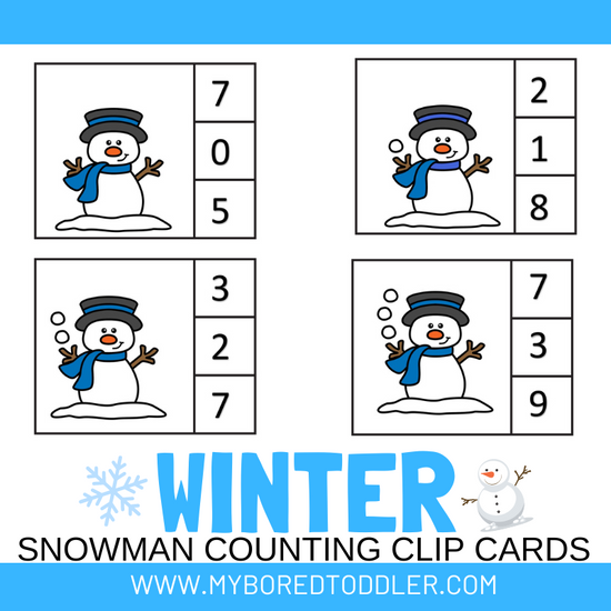 Winter Snowman Counting Clip cards 0 - 10 Color & B&W – My Bored Toddler