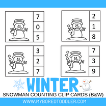 Winter Snowman Counting Clip cards 0 - 10 Color & B&W – My Bored Toddler