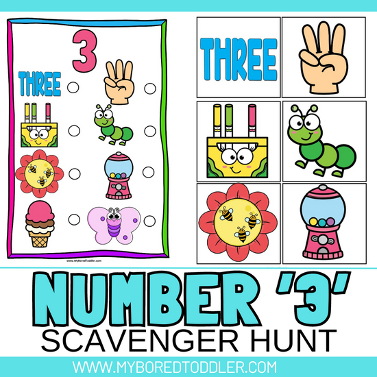 Number THREE 3 Scavenger Hunt / Treasure Hunt – My Bored Toddler