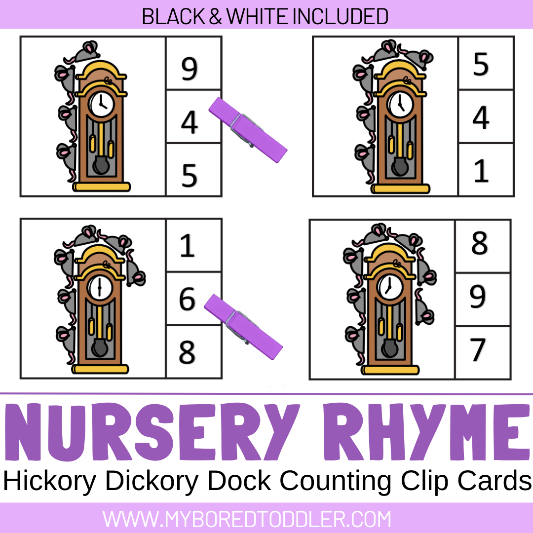 Hickory Dickory Dock Nursery Rhyme Counting Clip Cards – My Bored Toddler