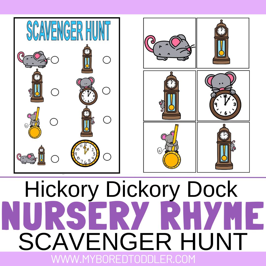 Hickory Dickory Dock Nursery Rhyme Scavenger Hunt – My Bored Toddler