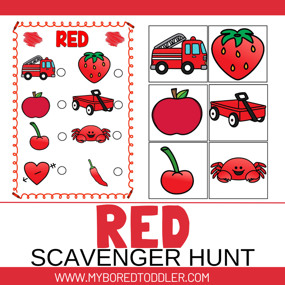 RED colors scavenger hunt – My Bored Toddler
