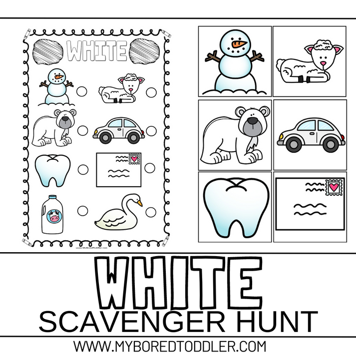 WHITE colors scavenger hunt – My Bored Toddler