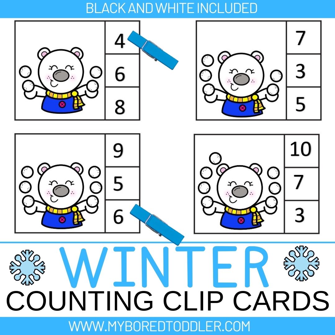 Winter - Polar Bear & Snowball Counting Clip Cards 0-10 – My Bored Toddler
