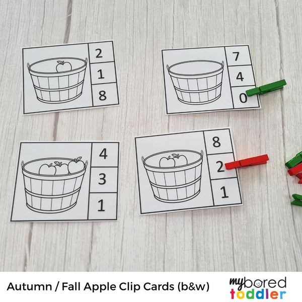 Autumn / Fall Apple Counting Clip Cards 0 - 10 Color & Black & White ...